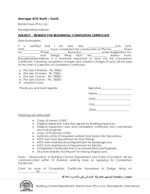 Fillable Online REQUEST FOR RESIDENTIAL COMPLETION CERTIFICATE Fax ...