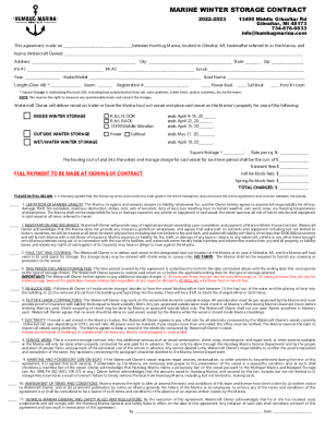 Fillable Online MARINE WINTER STORAGE CONTRACT Fax Email Print - pdfFiller