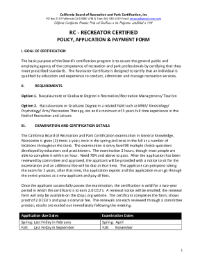 Fillable Online rc - recreator certified policy, application & payment form Fax Email Print ...