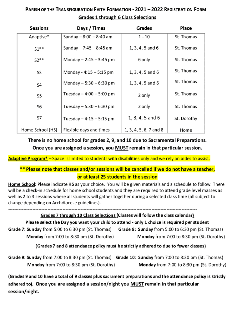 Fillable Online PARISH OF THE TRANSFIGURATION FAITH FORMATION - 2021 ...