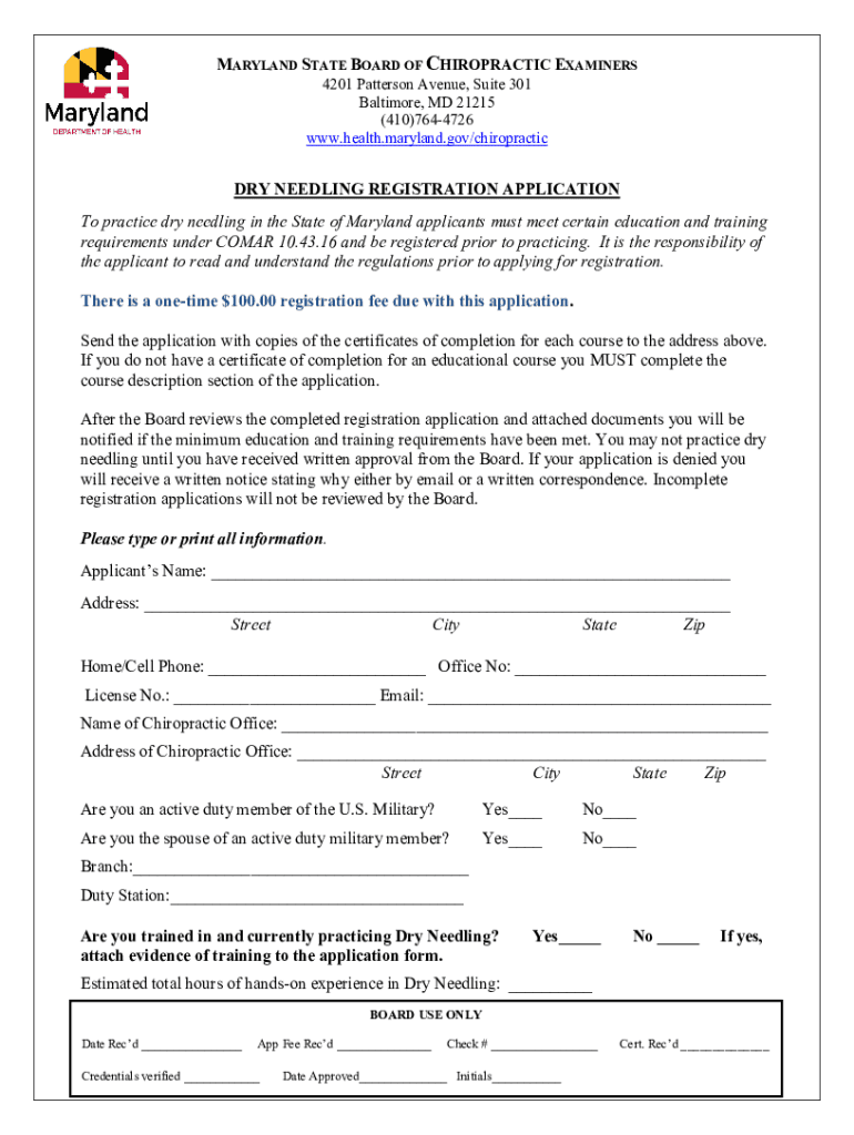 Fillable Online dry needling registration application Fax Email Print ...