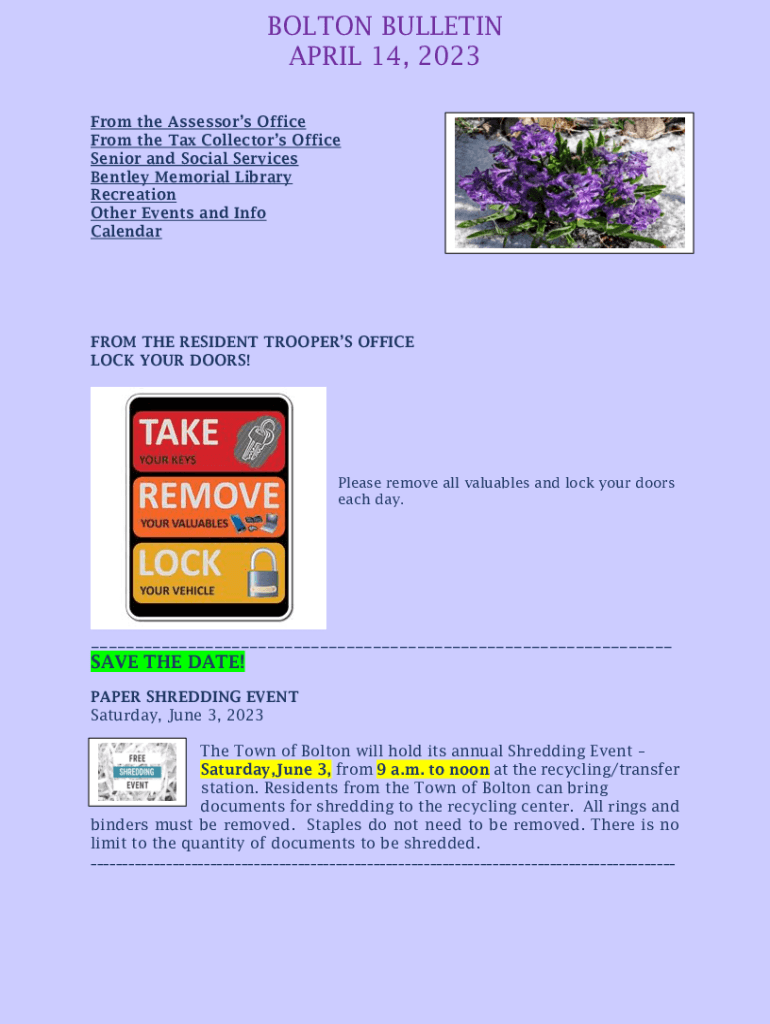 Fillable Online Town Offices, the Senior Center and Bentley Memorial ...