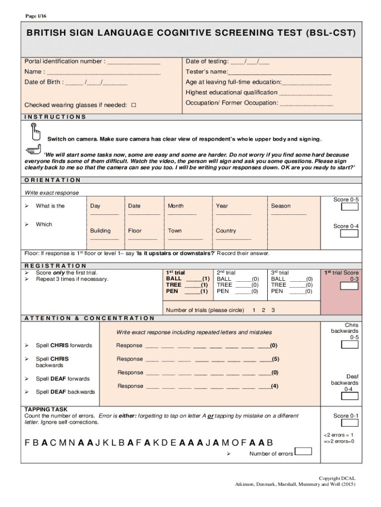 Fillable Online dcal blob core windows BSL-CST picture naming. British ...