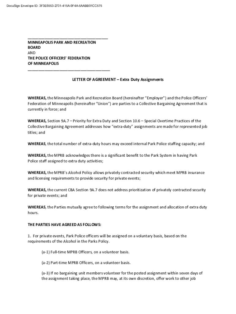 Fillable Online LETTER OF AGREEMENT Extra Duty Assignments Fax Email Print - pdfFiller