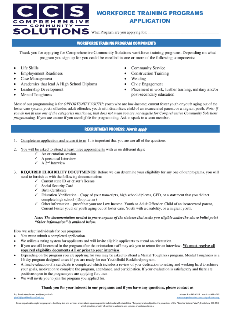 Fillable Online WORKFORCE TRAINING PROGRAMS APPLICATION Fax Email Print ...