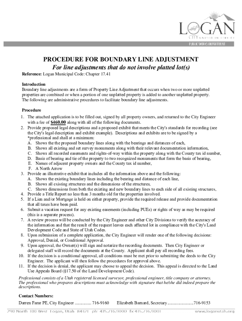 Fillable Online PROCEDURE FOR BOUNDARY LINE ADJUSTMENT For ... Fax ...