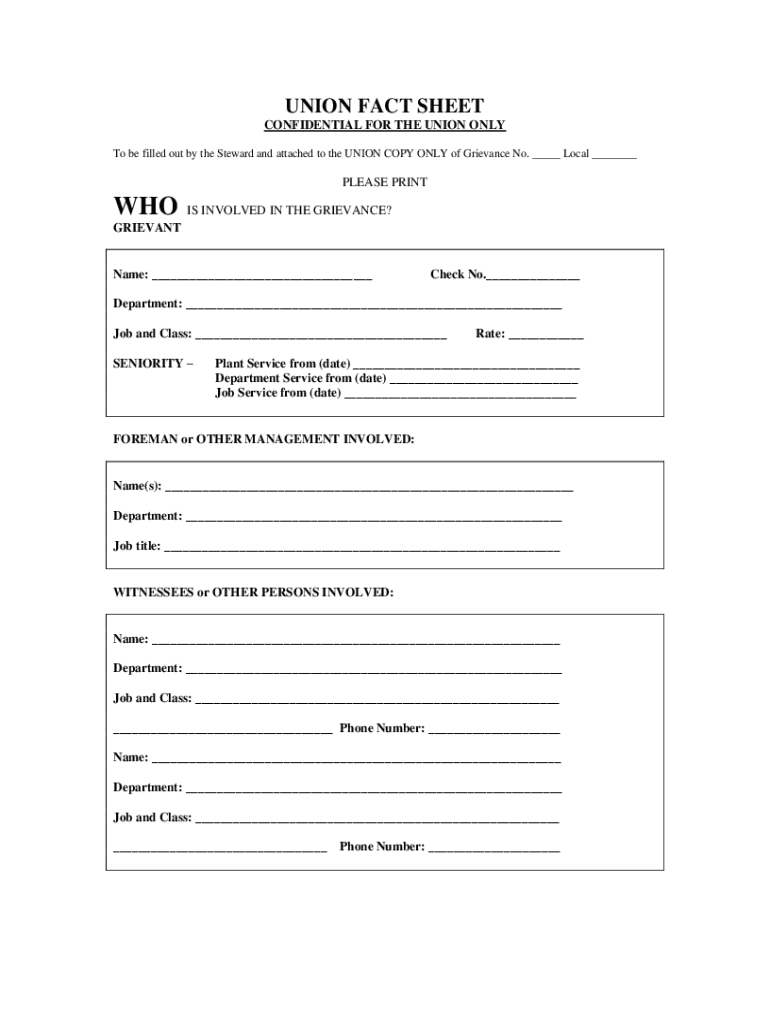 Fillable Online m usw UNION FACT SHEET Fax Email Print - pdfFiller