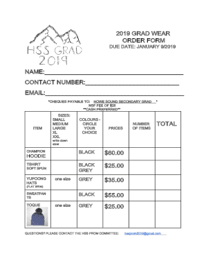 Fillable Online 2019 grad wear order form Fax Email Print - pdfFiller