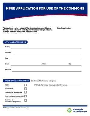 Fillable Online MPRB Application for use of The Commons Fax Email Print ...
