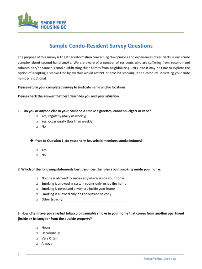 Fillable Online Strata - Sample Condo-Resident Survey Questions.22.06. ...