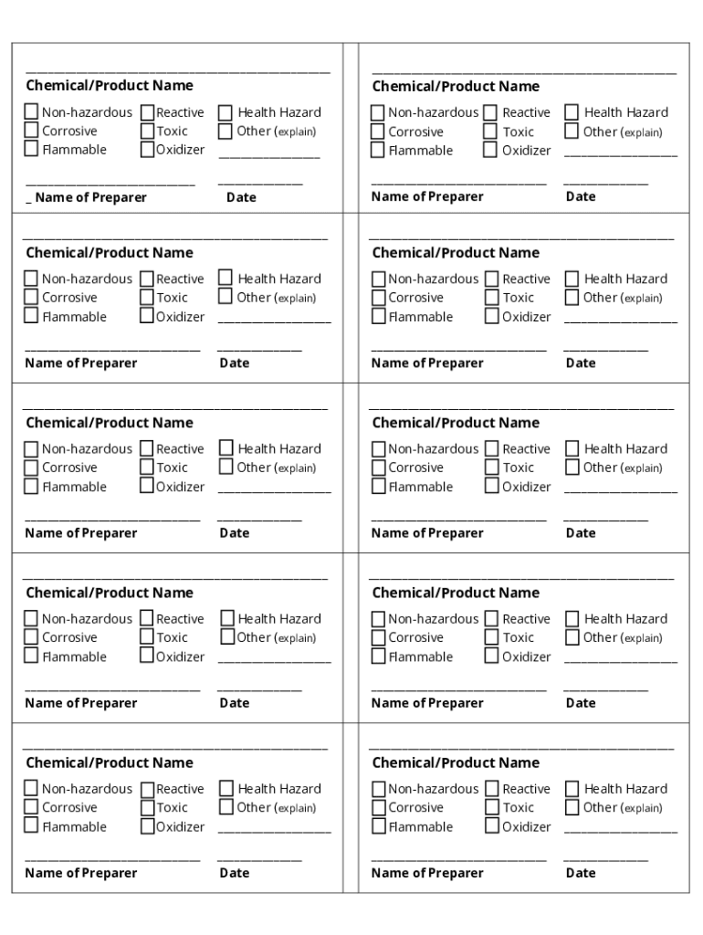 Fillable Online Label 1 for secondary chemical containers. Chemical ...