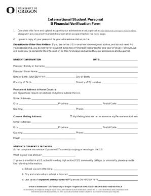 Fillable Online admissions uoregon International Student Personal ...