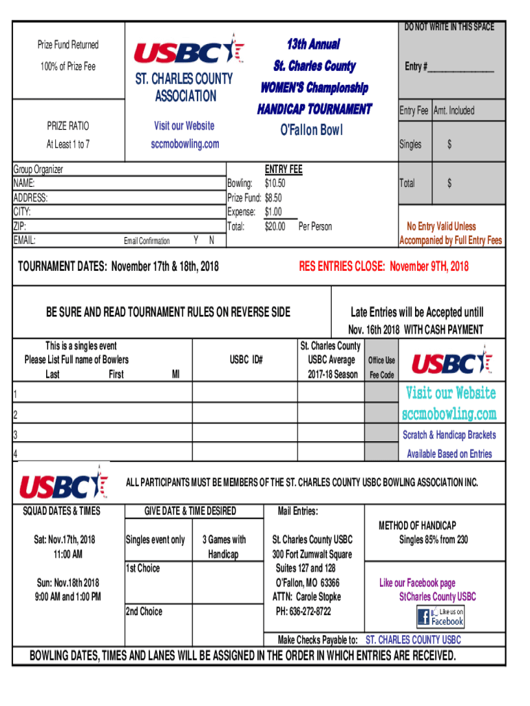 Fillable Online St. Charles County USBC Association, bowling in St ...