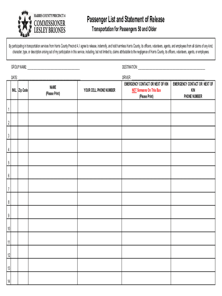 Fillable Online Passenger List and Statement of Release Fax Email Print ...
