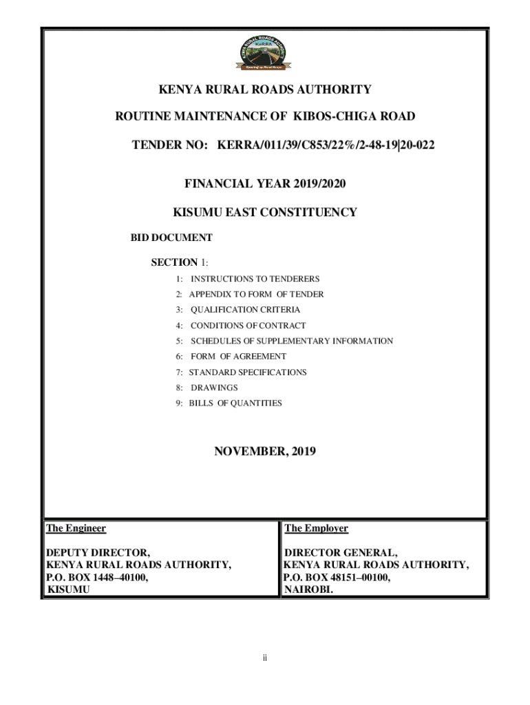 Fillable Online ROUTINE MAINTENANCE OF KIBOS-CHIGA ROAD Fax Email Print ...