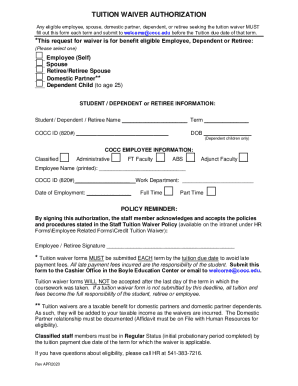 Fillable Online NON-CREDIT TUITION WAIVER AUTHORIZATION Fax Email Print - pdfFiller