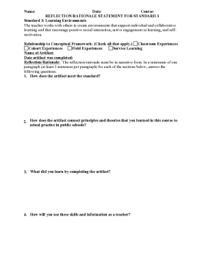 Fillable Online Standard 3 Reflection Fillable Form Docx Fax Email