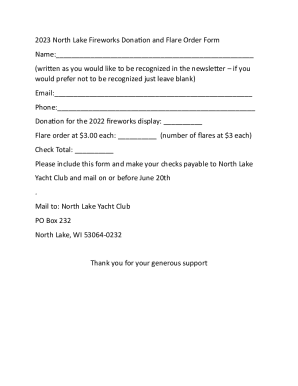 Fillable Online 2023 North Lake Fireworks Donation and Flare Order Form ...