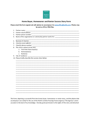 Fillable Online Home Buyer, Homeowner and Renter Success Story Form Fax ...