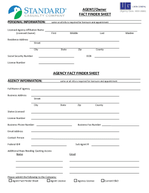 Fillable Online AGENT FACT FINDER SHEET for Subs Fax Email Print ...