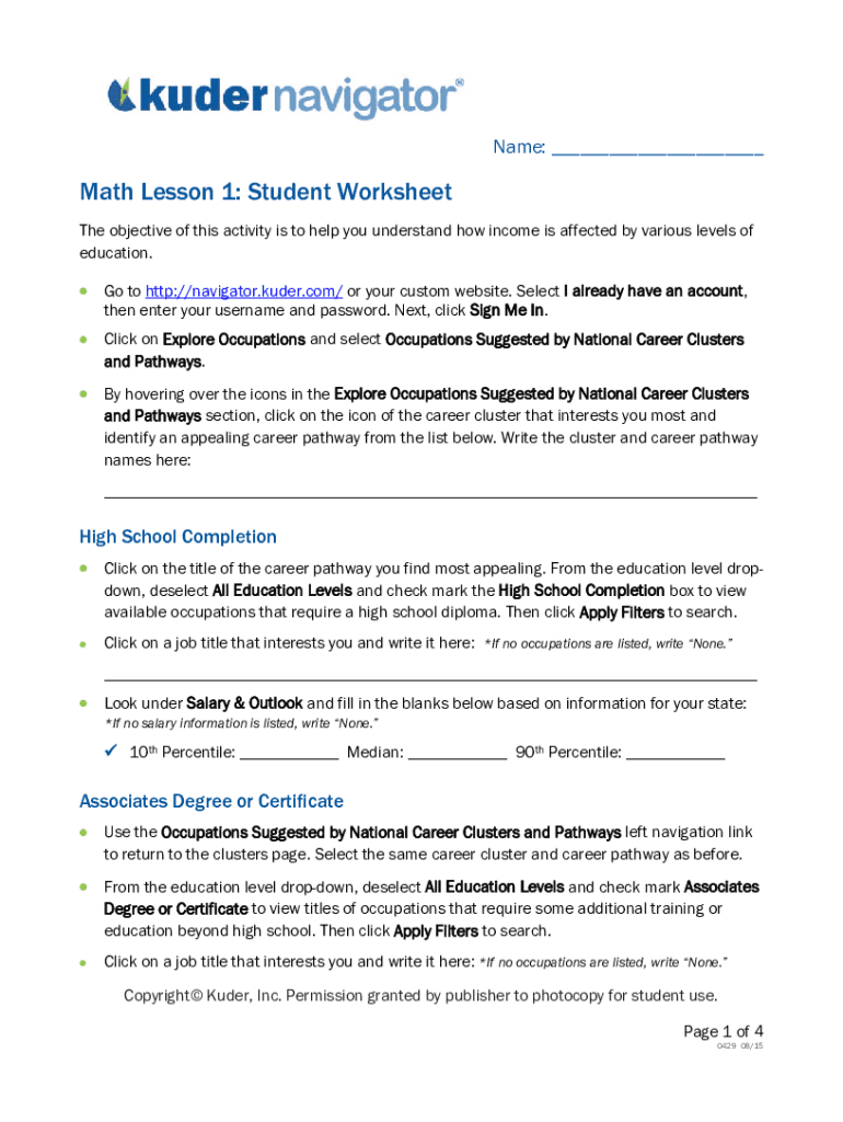 Fillable Online Kuder Activities Lesson 1: Student Worksheet Fax Email ...