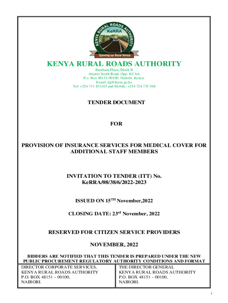 Fillable Online kerra go STANDARD TENDER DOCUMENT TEMPLATE FOR NEW ...