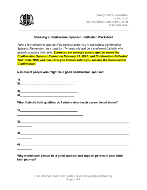Fillable Online Choosing a Confirmation Sponsor - Reflection Worksheet ...