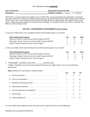 Fillable Online Clinic Readiness Survey Leadership. Clinic Readiness Survey Leadership Fax Email ...