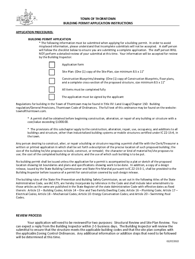 Fillable Online town of thorntown building permit application instructions Fax Email Print ...