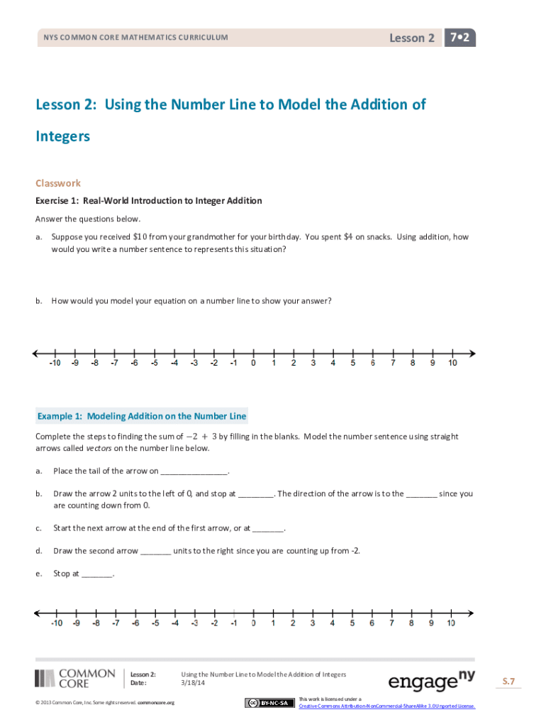 Fillable Online Lesson 2 Using The Number Line To Model The Addition ... Fax Email Print - pdfFiller