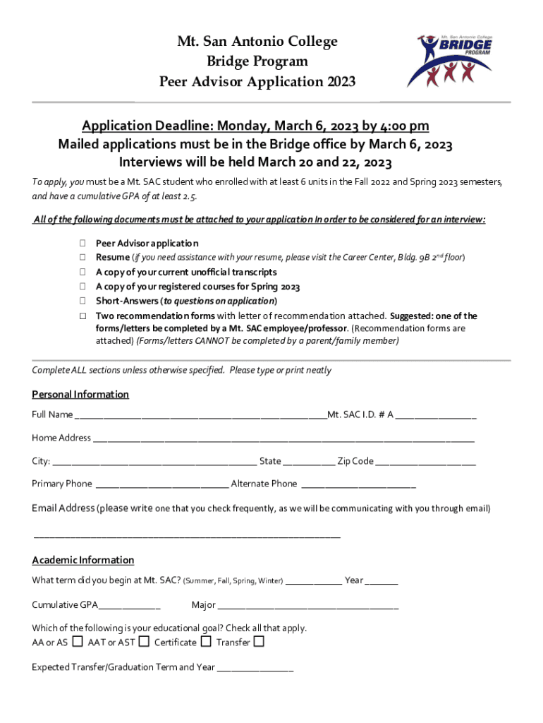 Fillable Online Mt. SAC Bridge ProgramWalnut CA Fax Email Print - pdfFiller