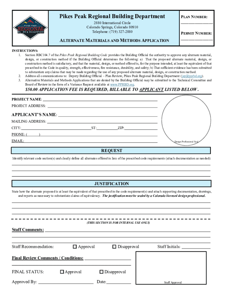Fillable Online Alternative Materials and Methods Application Fax Email Print - pdfFiller