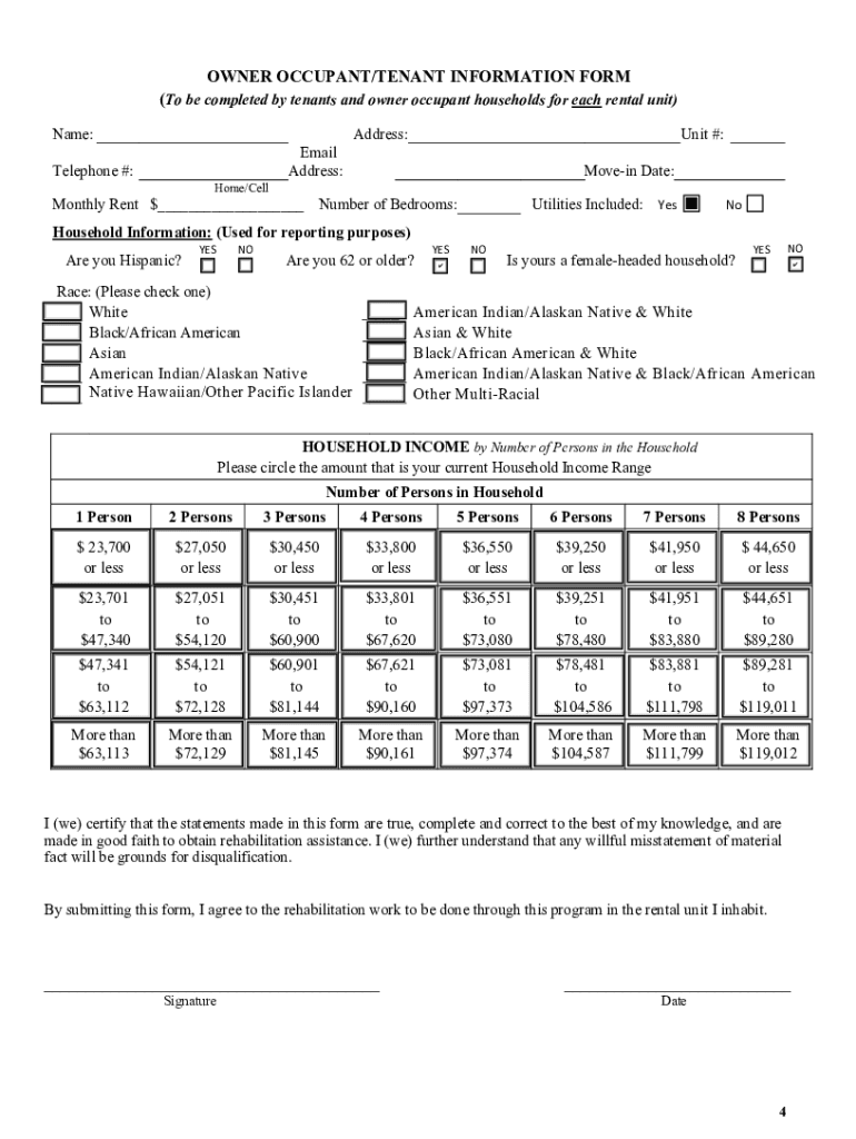 Fillable Online OWNER OCCUPANT/TENANT INFORMATION FORM Fax Email Print ...