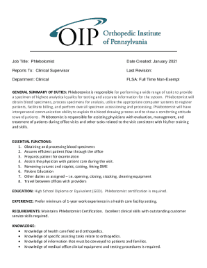 Fillable Online Phlebotomist Job Description Template Fax Email Print ...