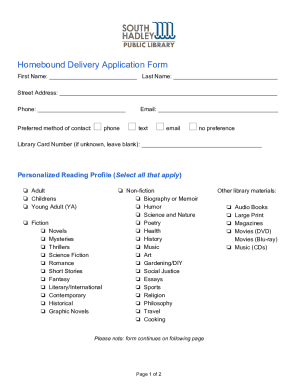 Fillable Online Homebound Delivery Application Form Fax Email Print ...