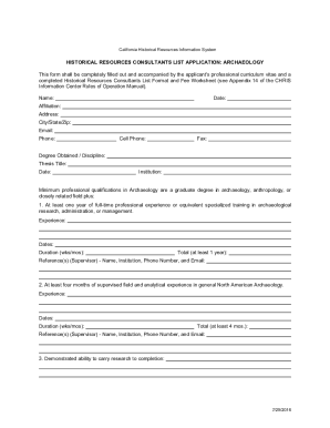 Fillable Online parks ca HISTORICAL RESOURCES CONSULTANTS LIST APPLICATION Fax Email Print ...