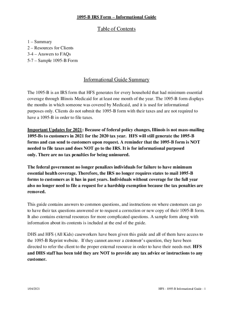 Fillable Online hfs illinois 1095-B IRS Form Informational Guide ...