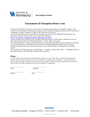 Fillable Online Tournament of Champions Honor Code Fax Email Print ...