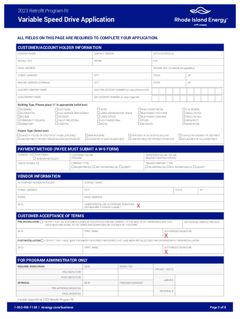Fillable Online Rhode Island Energy Retrofit Program Variable Speed Drive Application Fax Email ...