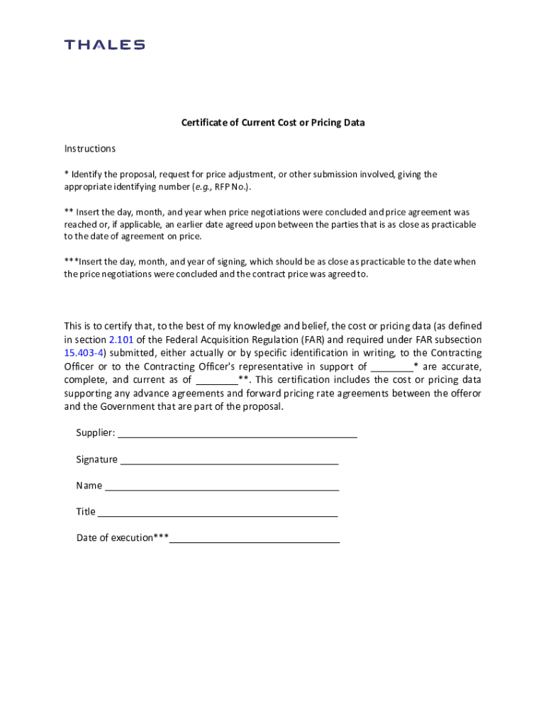 Fillable Online Certificate Of Current Cost Or Pricing Data Fillable Online Certificate Of Current Cost Or Pricing Data