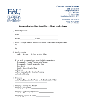 Fillable Online Client Intake Form Communication Sciences and Disorders ...