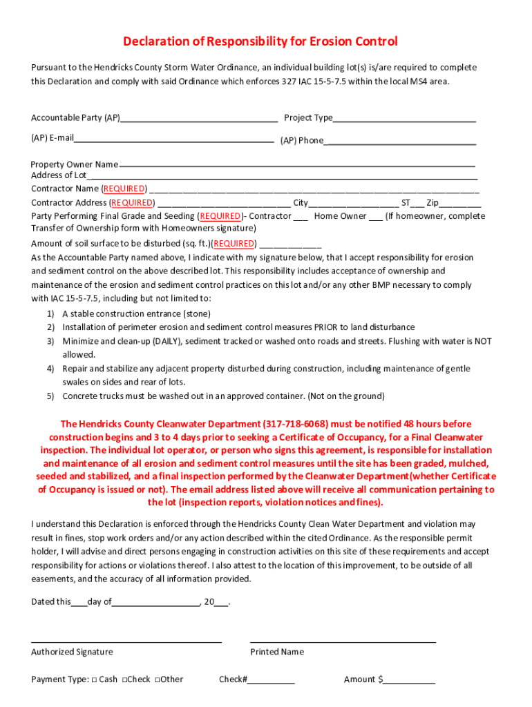 Fillable Online Declaration of Responsibility for Packet C Projects Fax ...