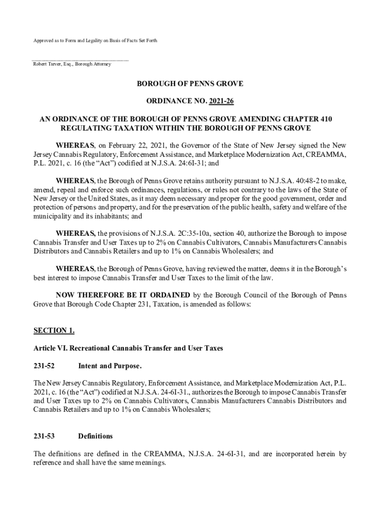 Fillable Online 2021-26 Cannabis Tax Ordinance Fax Email Print - pdfFiller