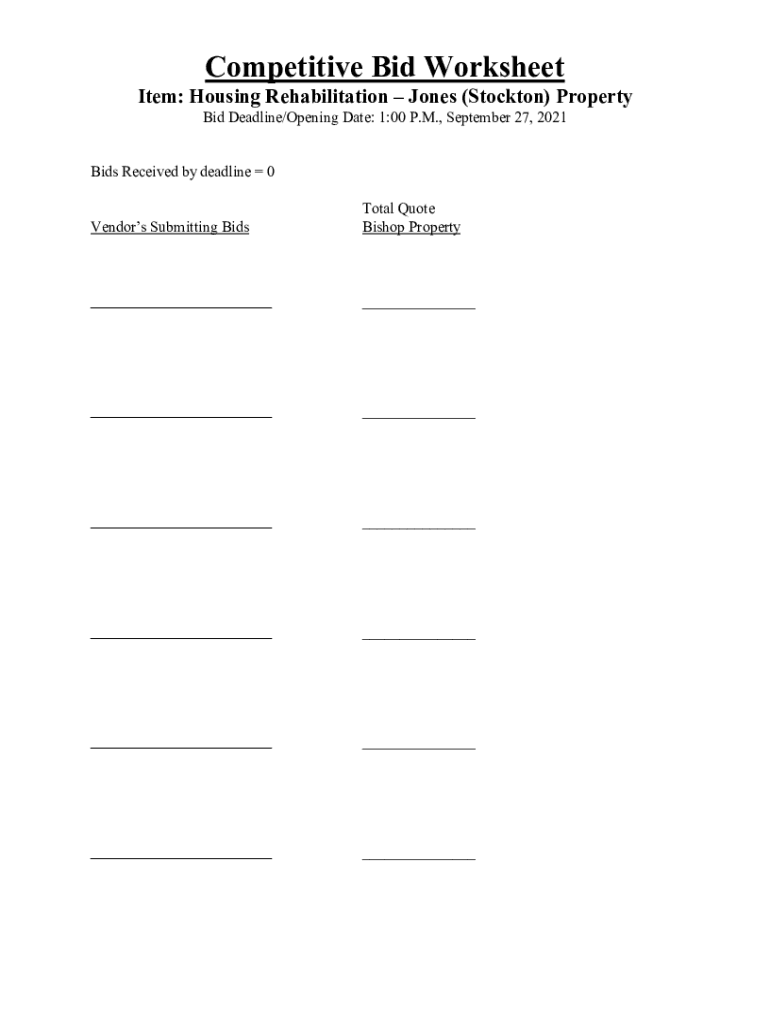 Fillable Online Bid Worksheet - Sod Bid Fax Email Print - pdfFiller