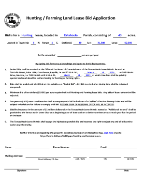 Fillable Online Hunting / Farming Land Lease Bid Application Fax Email ...