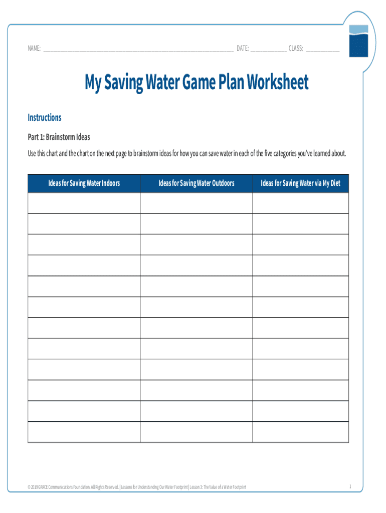 Fillable Online My Saving Water Game Plan Worksheet Fax Email Print ...