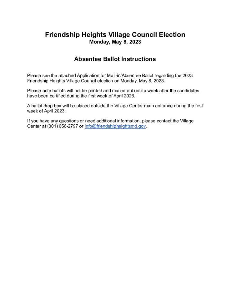 Fillable Online Friendship Heights Village Council Election Fax Email ...