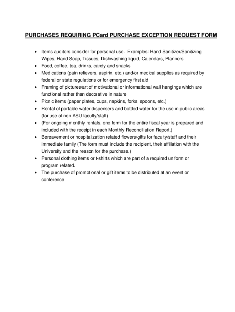 Fillable Online PURCHASES REQUIRING PCard REQUEST FOR PURCHASE Form.docx Fax Email Print - pdfFiller