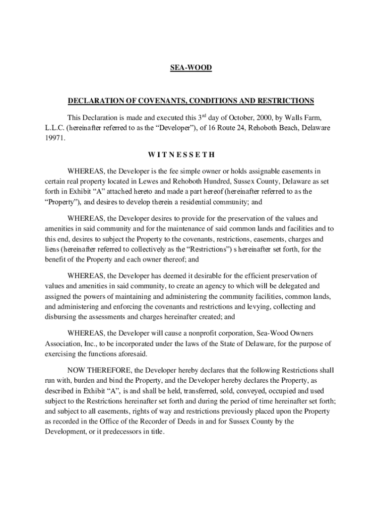 Fillable Online sea-wood declaration of covenants, conditions and ...
