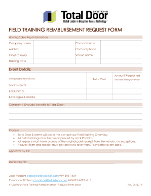 Fillable Online FIELD TRAINING REIMBURSEMENT REQUEST FORM Fax Email ...
